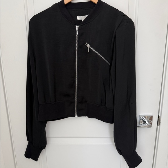 H&M | Jackets & Coats | Hm Black Bomber Jacket With Silver Zipper ...